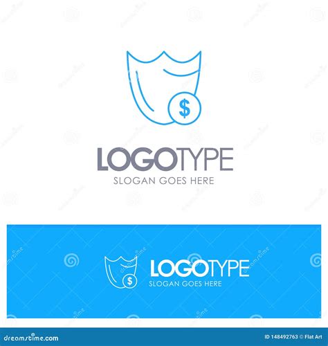 Shield Guard Safety Secure Security Dollar Blue Outline Logo With Place For Tagline Stock
