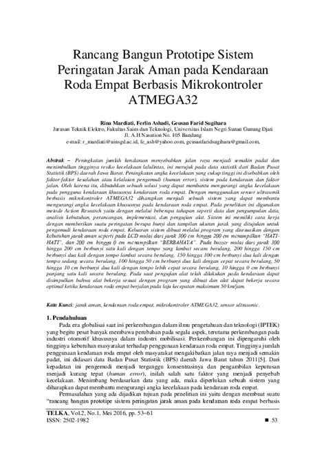 Pdf Rancang Bangun Prototipe Sistem Peringatan Jarak Aman Pada Kendaraan Roda Empat Berbasis