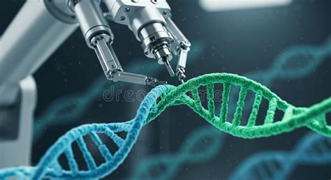 Robotic Arm Manipulating Dna Strand Gene Editing Genetic Engineering