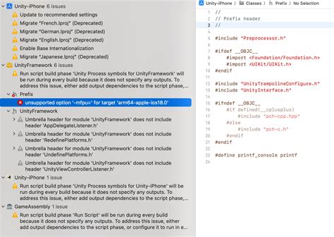 unity 6 xcode generated project unsupported option mfpu for target