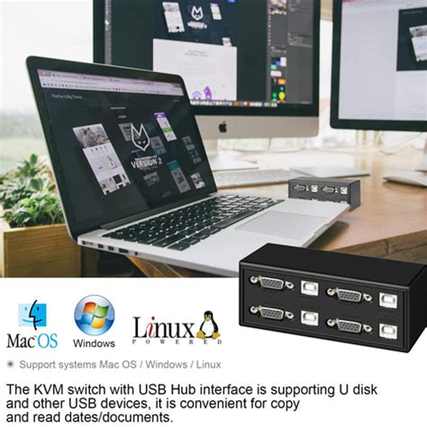 Rybozen KVM Switch Selector USB VGA Switch Switcher 4 In 1 Out 1080P For 4PC Sharing 1 Video