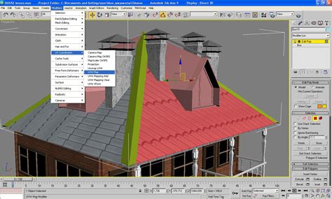 Наложение текстуры с помощью модификатора Uvw Map на примере с крышей