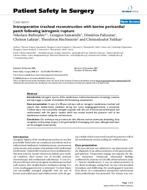 Pdf Intraoperative Tracheal Reconstruction With Bovine Pericardial