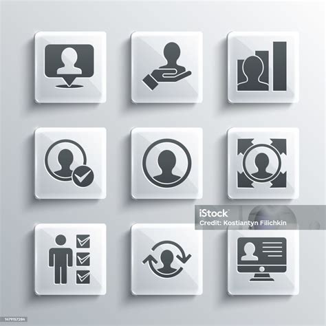 인적 자원 이력서로 모니터링 헤드 헌팅 계정 화면 만들기 비즈니스 정장 사용자 위치 사람 및 생산적인 인간 아이콘을 설정합니다 벡터 개념에 대한 스톡 벡터 아트 및 기타