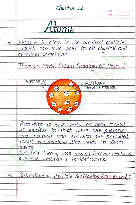 Ncert Class 12 Physics Chapter 12 Atoms Notes Handwritten Notes And Pdf