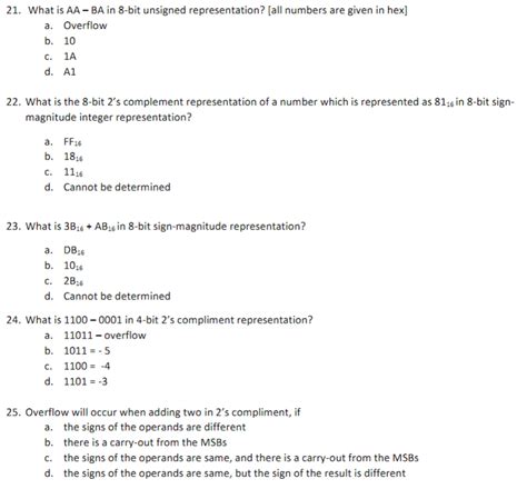 Solved 21 What Is Aa Ba In 8 Bit Unsigned Representation