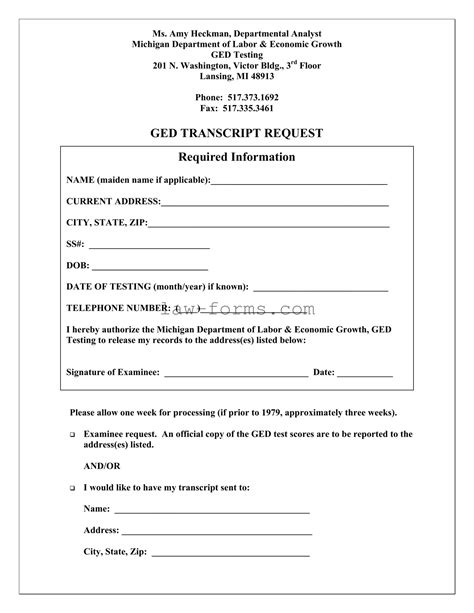 Free Michigan Ged Transcript Request Template Legal Forms
