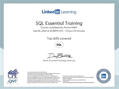 🎓 Just Completed The Sql Essential Training Course On Linkedin