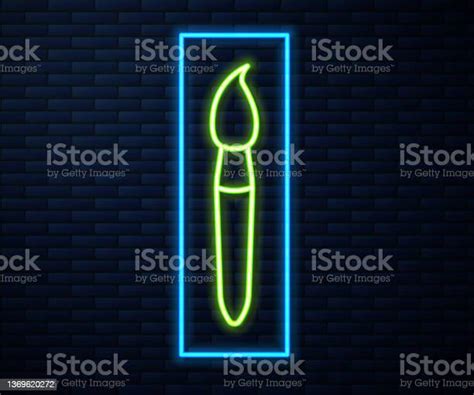 벽돌 벽 배경에 격리 빛나는 네온 라인 페인트 브러시 아이콘 벡터 개념에 대한 스톡 벡터 아트 및 기타 이미지 개념 교육 그리기 Istock