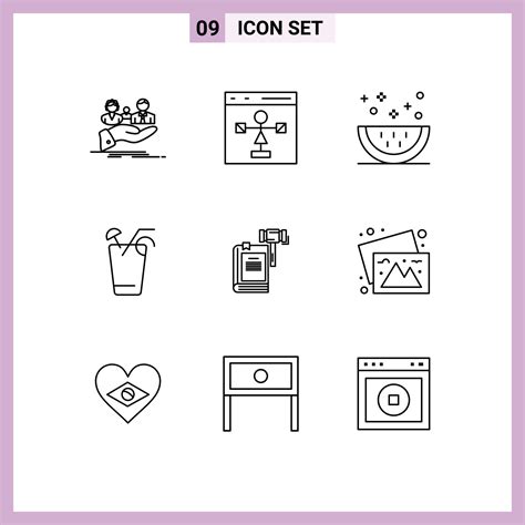 Pack Of 9 Creative Outlines Of Food Juice Flowchart Slice Food Editable Vector Design Elements