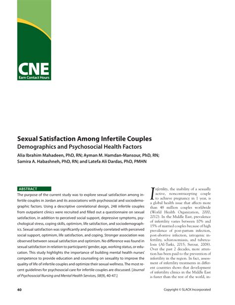 Pdf Sexual Satisfaction Among Infertile Couples Demographics And