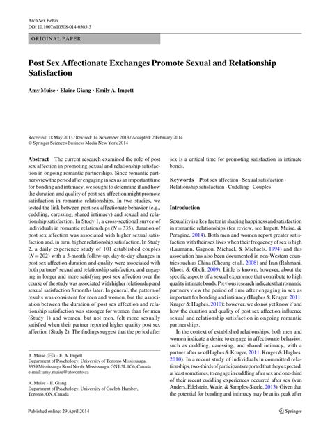 PDF Post Sex Affectionate Exchanges Promote Sexual And Relationship Satisfaction
