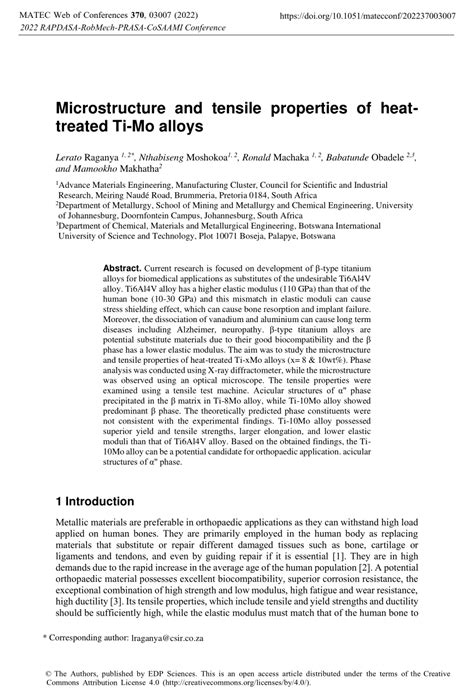 Pdf Microstructure And Tensile Properties Of Heat Treated Ti Mo Alloys