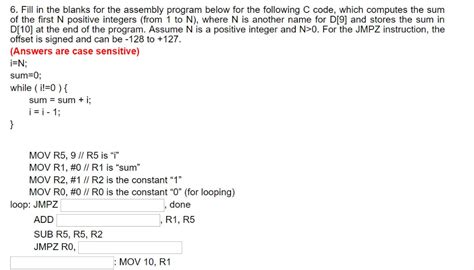 6 Fill In The Blanks For The Assembly Program Below