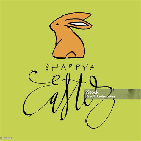 귀여운 토끼 손으로 그리는 그림 Letterings와 문구 행복 한 부활절 귀여운 토끼의 벡터 일러스트 레이 션 설정된 캐릭터