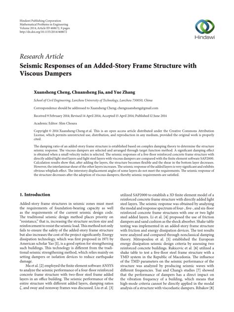 Pdf Seismic Responses Of An Added Story Frame Structure With Viscous Dampers