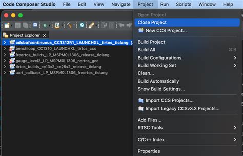 Open Close Project Functions Greyed Out And Unselectable Code Composer Studio Forum Code