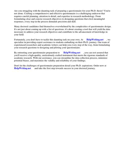 How To Prepare Questionnaire For Phd Thesis Pdf Survey Methodology Thesis