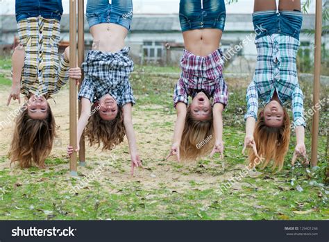 Girl Hanging Upside Down Smiling Girl Hanging Upside Down Royalty Free