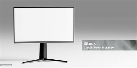 회색 배경에 빈 화면이 있는 모형 컴퓨터 모니터 흰색 화면이 있는 검은색 Pc 모니터 모형입니다 3d 렌더링 장치 화면에 대한