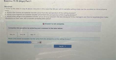 Solved Exercise 11 13 Algo Transfer Pricing Situations Chegg Com