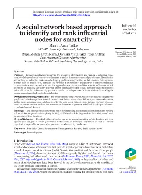 Pdf A Social Network Based Approach To Identify And Rank Influential Nodes For Smart City