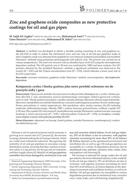 Pdf Zinc And Graphene Oxide Composites As New Protective Coatings For Oil And Gas Pipes
