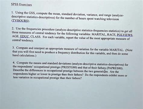 solved texts spss exercises 1 using the gss compute the mean standard deviation variance