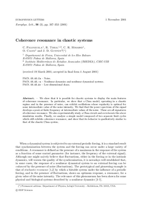 Pdf Coherence Resonance In Chaotic Systems