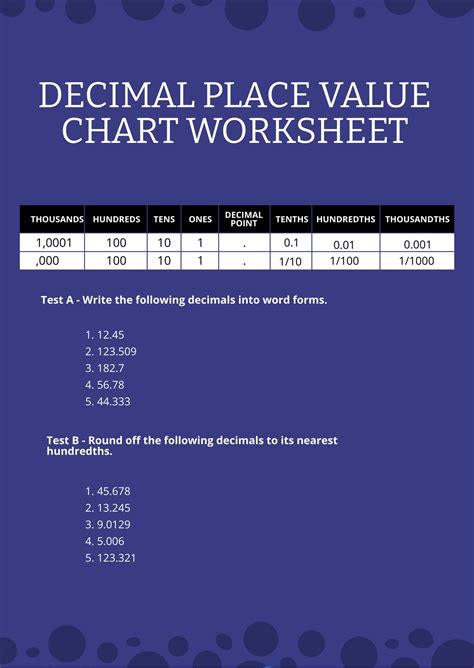 Decimal Place Value Chart Worksheet In Pdf Download