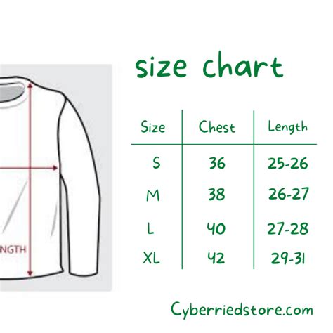 Size Chart Cyberried Store