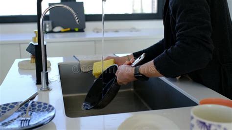 Woman In Kitchen Make Homework Stock Video Video Of Faucet Dish