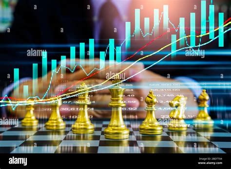 Chess Game On Chess Board On Stock Market Or Forex Trading Graph Chart For Financial Investment