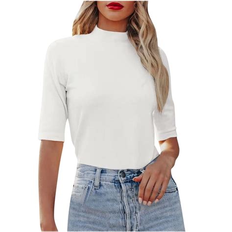Rqyyd Reduced Womens Short Sleeve Mock Turtleneck Tunic Tops Dressy