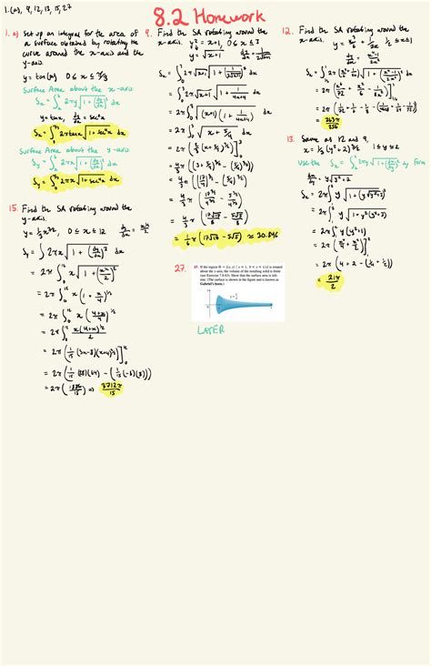 8 2 Problems Calc Ii Hmwrk Review And Practice I Car 41413 8 Homework 1 A Set Up An