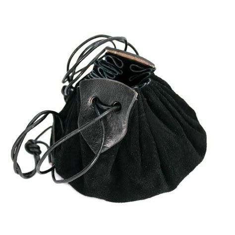 Handcrafted Black Viking Suede Pouch Drawstring Closure