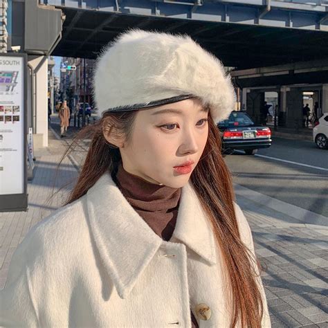 워너비뮤즈 무배 러블리소두핏 겨울 앙고라 베레모 빵모자 가죽 스트랩 조절 기본 무지 퍼 니트 모자 심플 화가모자 방한템 한파템 COL