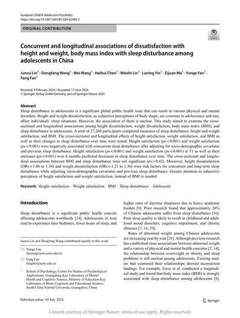 Concurrent And Longitudinal Associations Of Dissatisfaction With Height And Weight Body Mass