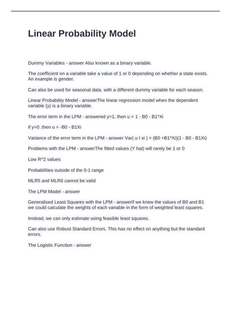 Linear Probability Model Questions With Solutions Lpm Stuvia Us