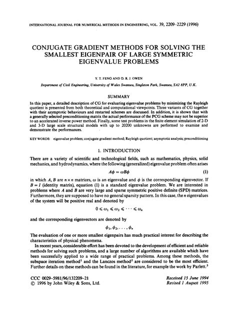 Pdf Conjugate Gradient Methods For Solving The Smallest Eigenpair Of Large Symmetric