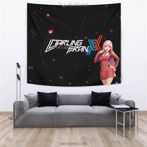 Darling In The Franxx Anime Tapestry Sexy Zero Two Eating Candy Cherry Blossom Tapestry Wall