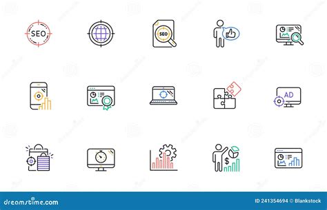 Seo Line Icons Increase Sales Business Strategy And Search