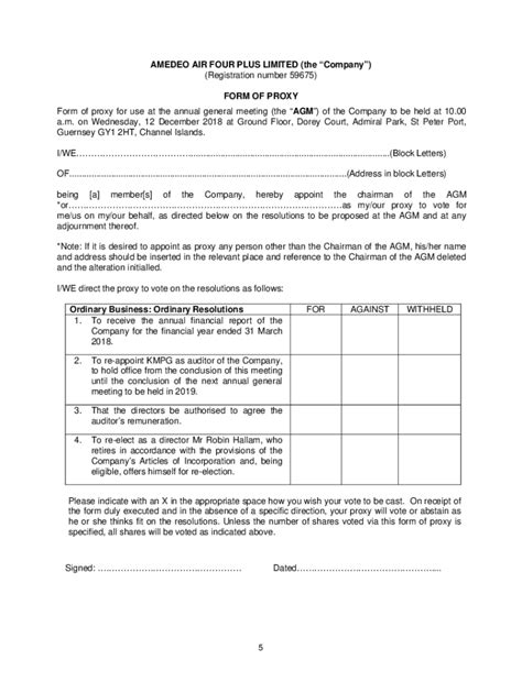 Fillable Online AMEDEO AIR FOUR PLUS LIMITED The Company FORM OF PROXY AGM Fax Email Print