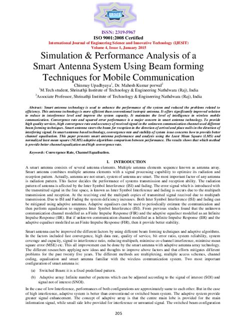Pdf Simulation And Performance Analysis Of A Smart Antenna System Using Beam Forming Techniques
