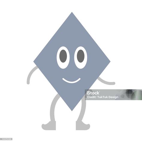 아이들이 유치원 유치원 및 몬테소리 어린이를위한 웃는 얼굴 캐릭터 일러스트레이션으로 기본 수학 교육을 배울 수있는 Rhombus 만화 기하학적 모양 0명에 대한 스톡 벡터