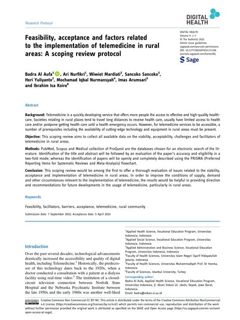 Pdf Feasibility Acceptance And Factors Related To The Implementation Of Telemedicine In Rural