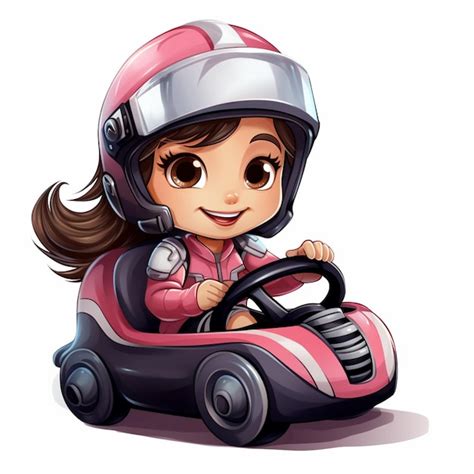 Premium Ai Image Cartoon Girl In A Pink Helmet Driving A Pink Go Kart