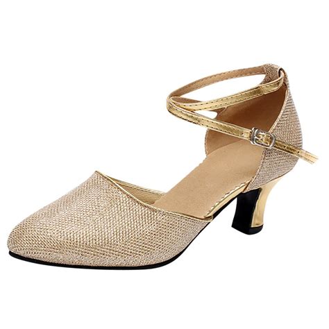 Pimfylm Gold Heels For Women Womens Pumps Closed Toe Low Block Heels