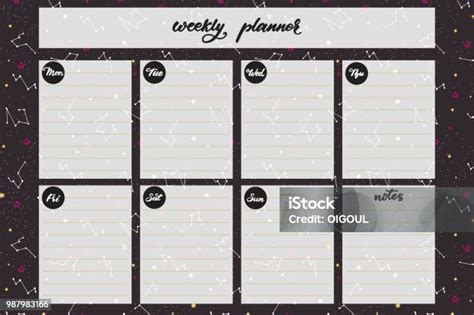 주간 플래너 템플릿 디자인입니다 벡터 일러스트입니다 공란에 대한 스톡 벡터 아트 및 기타 이미지 공란 구매 귀여운 Istock