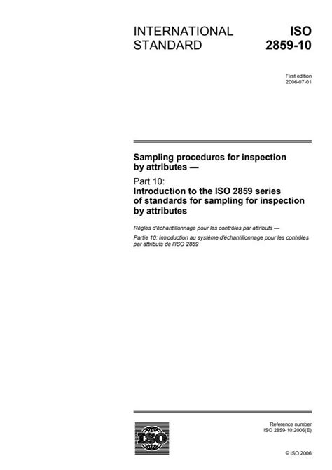 Iso 2859 10 2006 Sampling Procedures For Inspection By Attributes — Part 10 Introduction To The